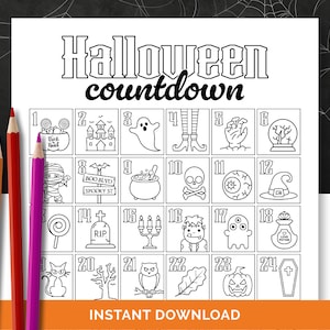 Halloween Countdown Coloring Page, Printable Halloween Advent Calendar ...