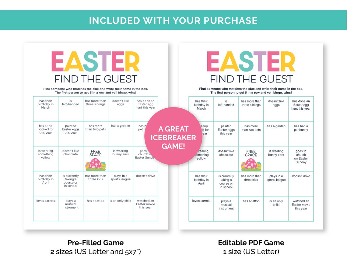 Editable Easter Find the Guest Bingo, Icebreaker Game for an Easter ...