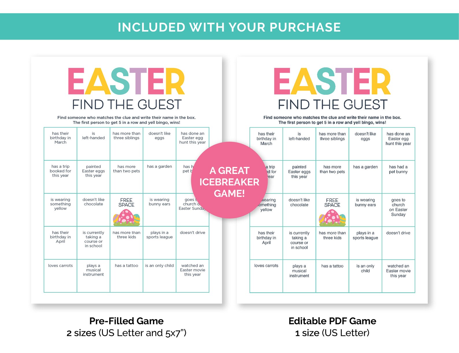 Editable Easter Find the Guest Bingo, Icebreaker Game for an Easter ...
