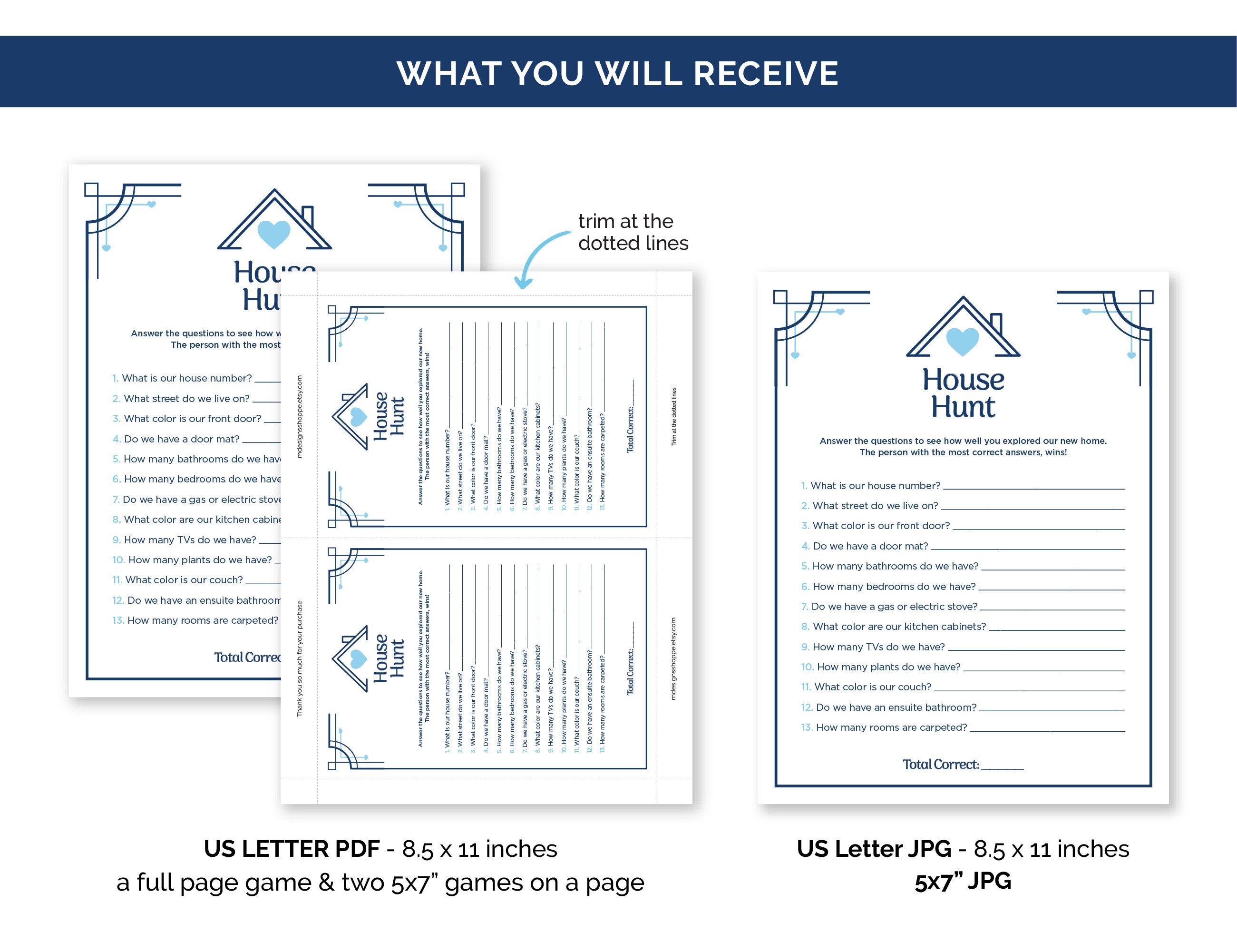 Housewarming House Hunt, Printable New House Trivia Game for a ...