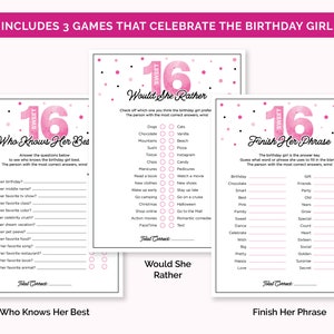 Sweet 16 Games for Girls, Printable Sweet Sixteen Birthday Game Bundle ...