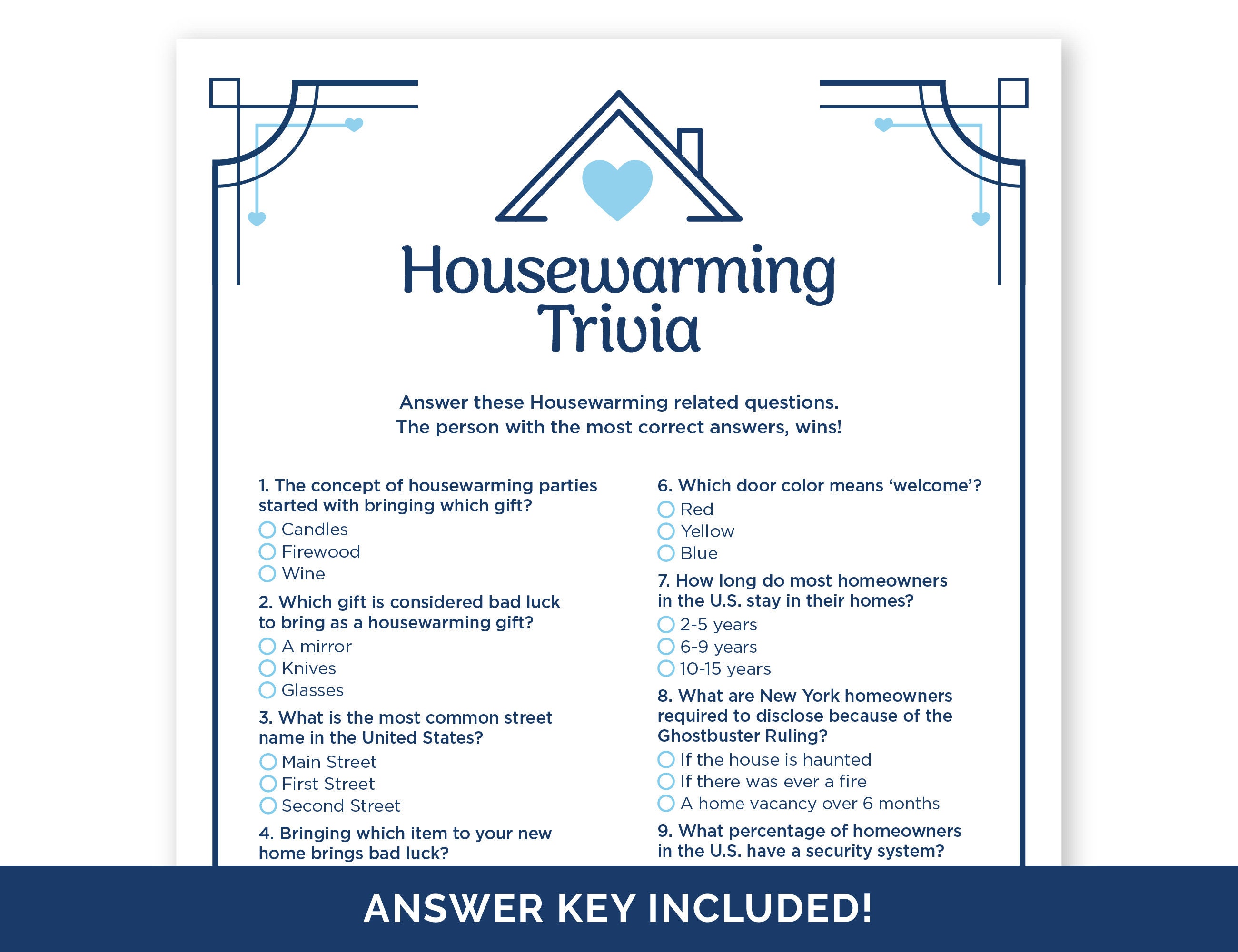 Housewarming Trivia Game, Printable Housewarming Quiz, Housewarming ...
