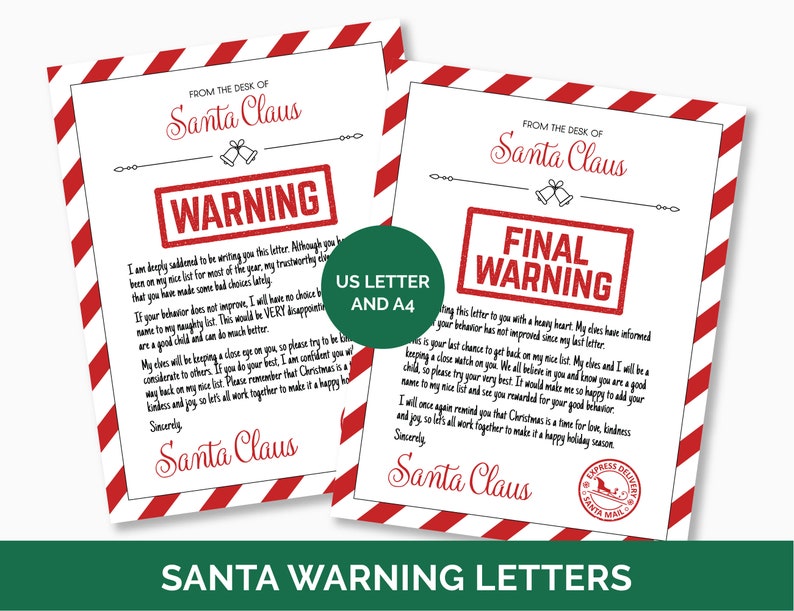 Santa Warning Letters, Printable Letters From Santa, North Pole ...
