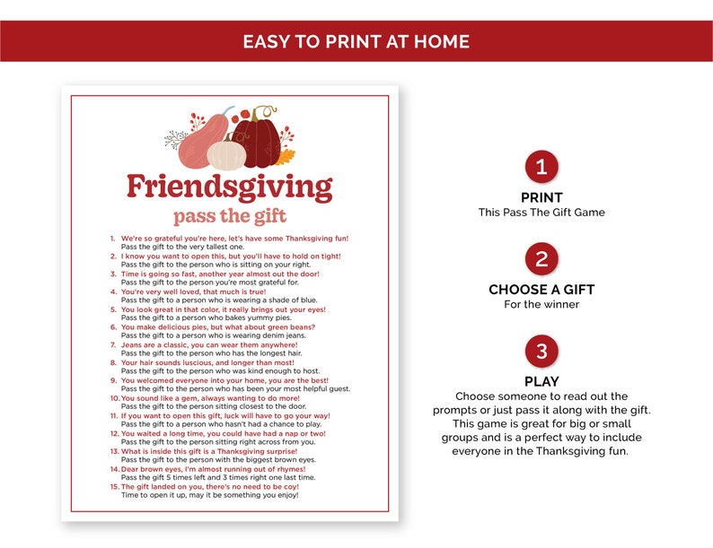 Friendsgiving Pass the Gift Game, Printable Pass the Present ...
