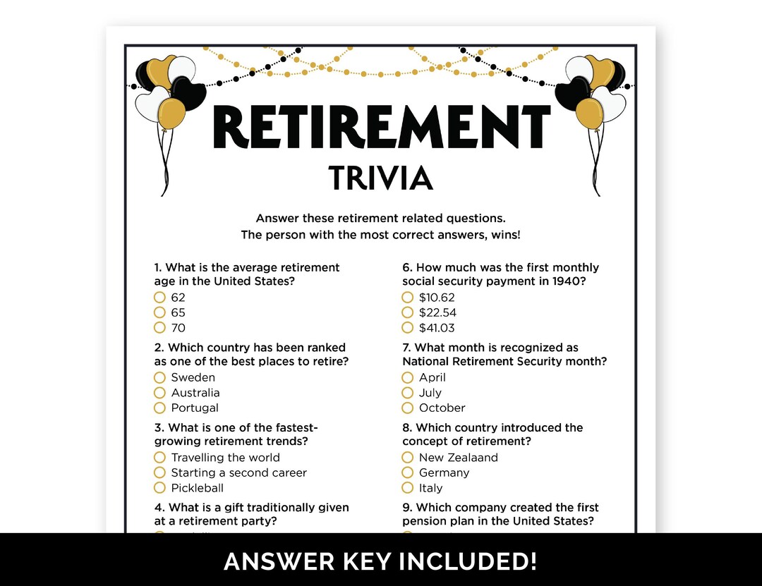 Retirement Trivia Game, Printable Quiz for a Retirement Party, Work ...