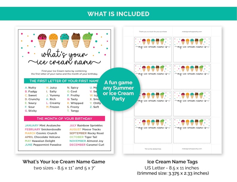 What's Your Ice Cream Name Game, Printable Game for an Ice Cream Social ...