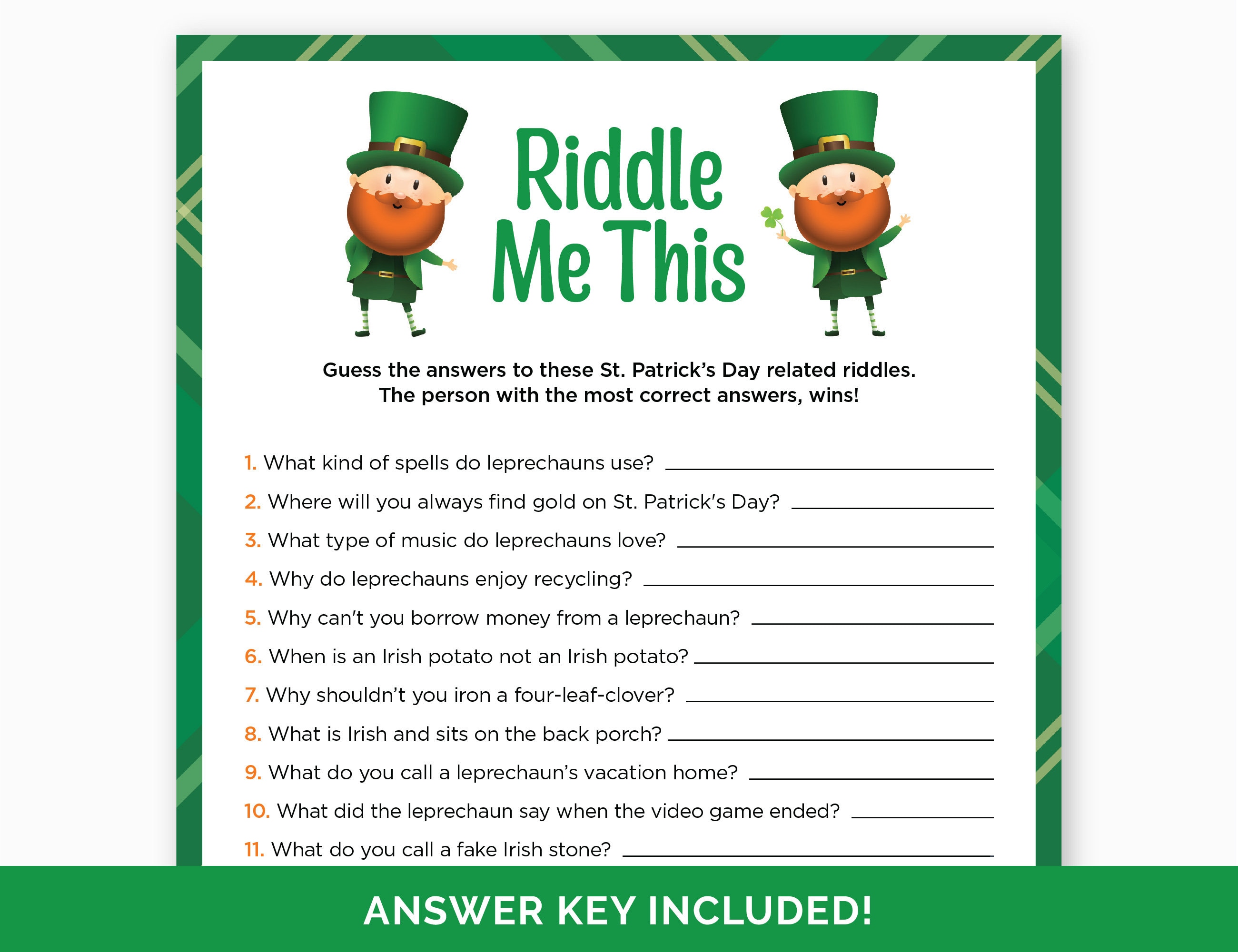 St. Patrick's Day Riddles, Printable Riddle Me This Game for a St ...
