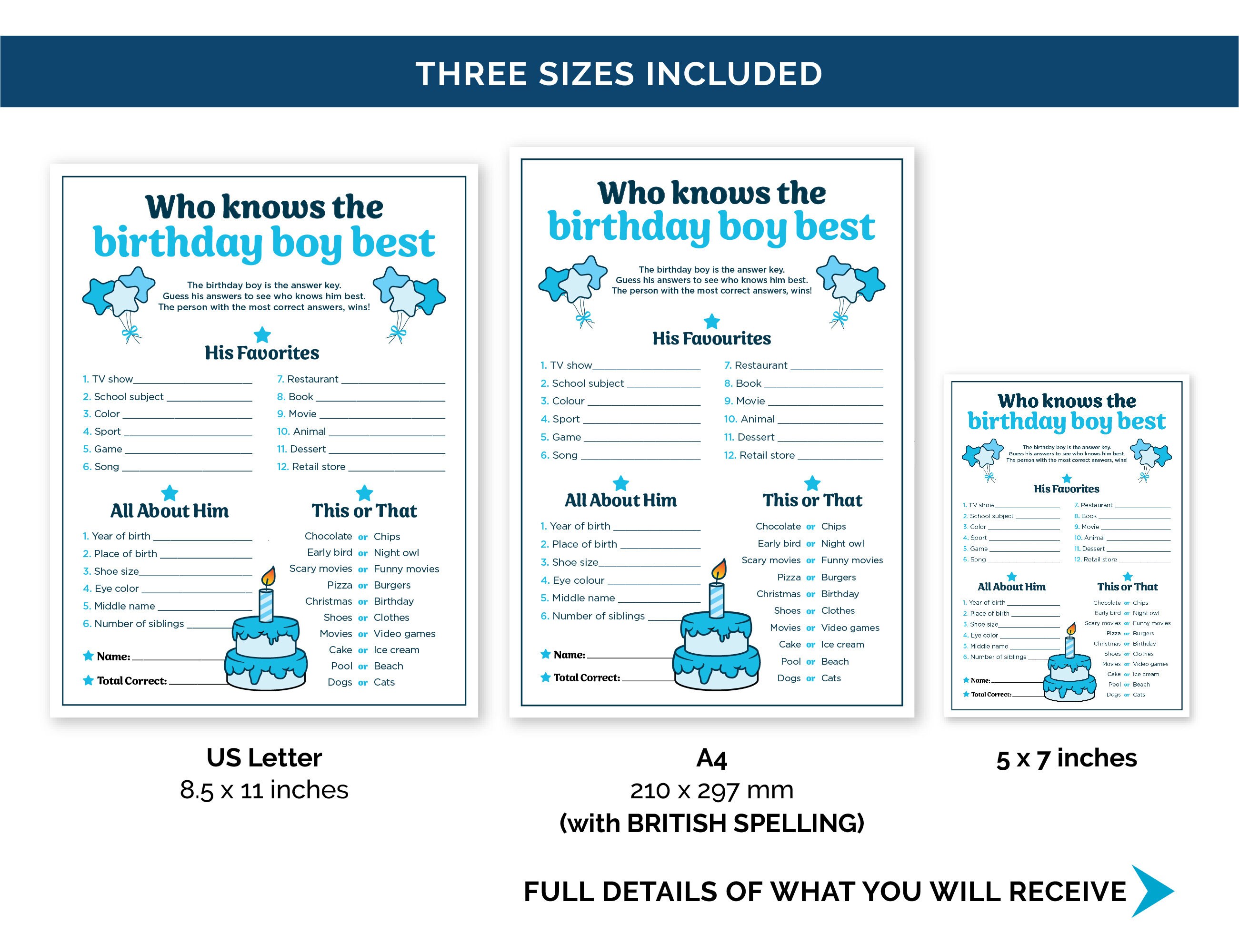 Who Knows the Birthday Boy Best, Printable Birthday Boy Trivia Game ...