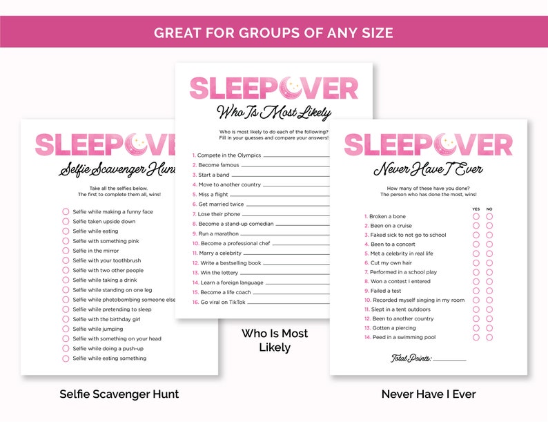 Sleepover Birthday Party Games, Printable Games Bundle for a Slumber ...