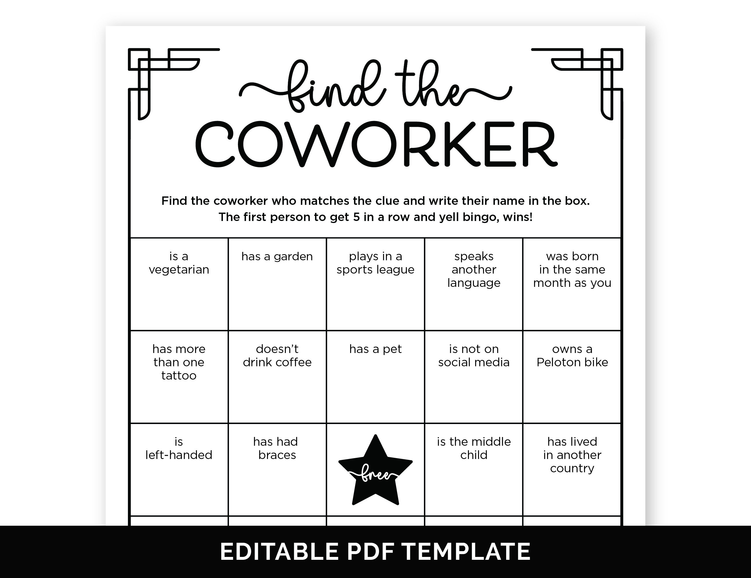 Editable Coworker Bingo Game, Find Someone Who Office Party Game ...