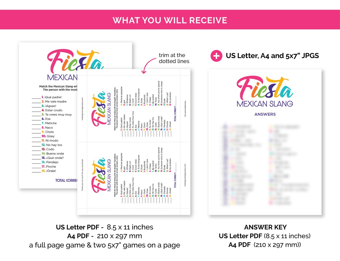 Fiesta Mexican Slang Game, Printable Trivia Game for a Fiesta Birthday ...