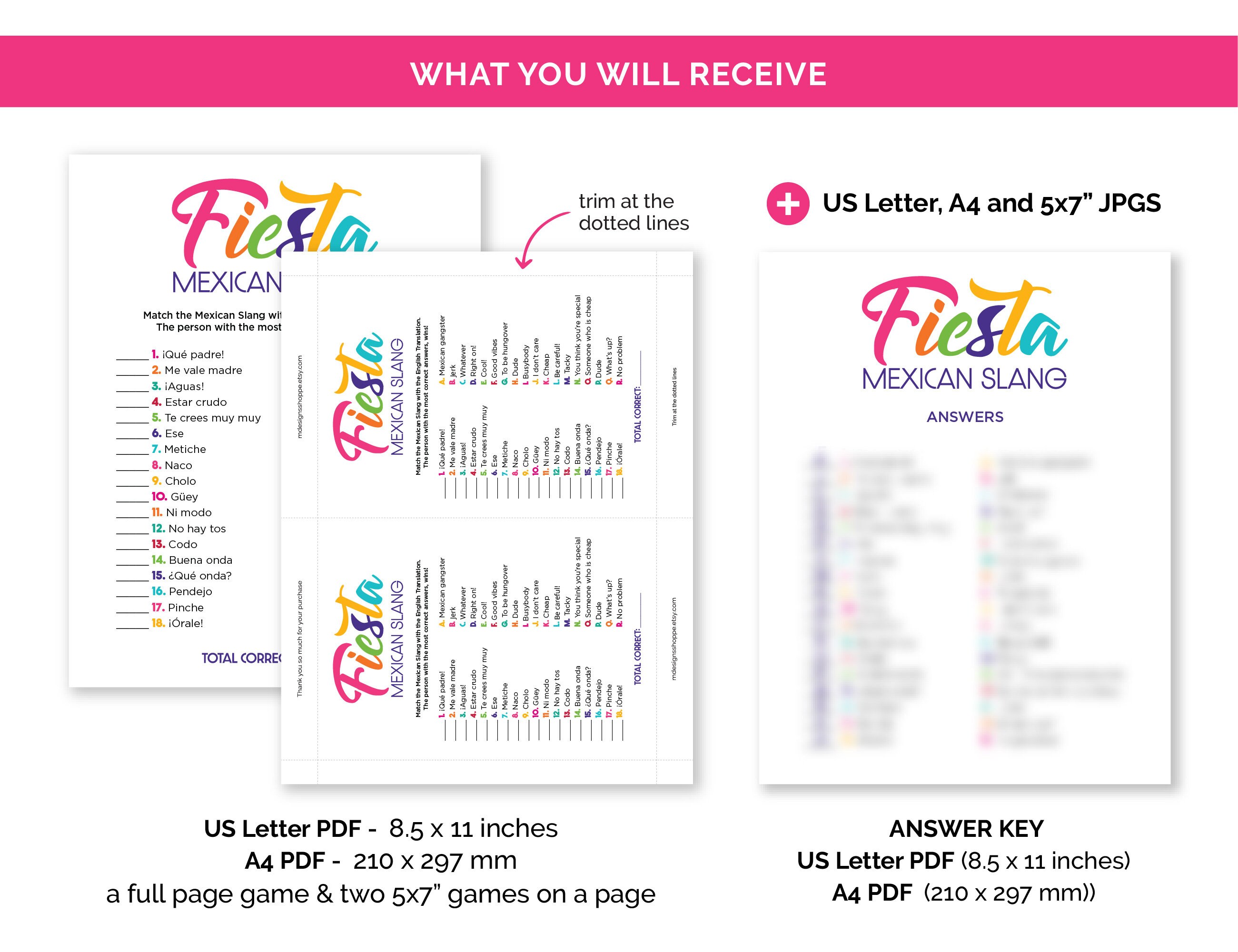 Fiesta Mexican Slang Game, Printable Trivia Game for a Fiesta Birthday ...