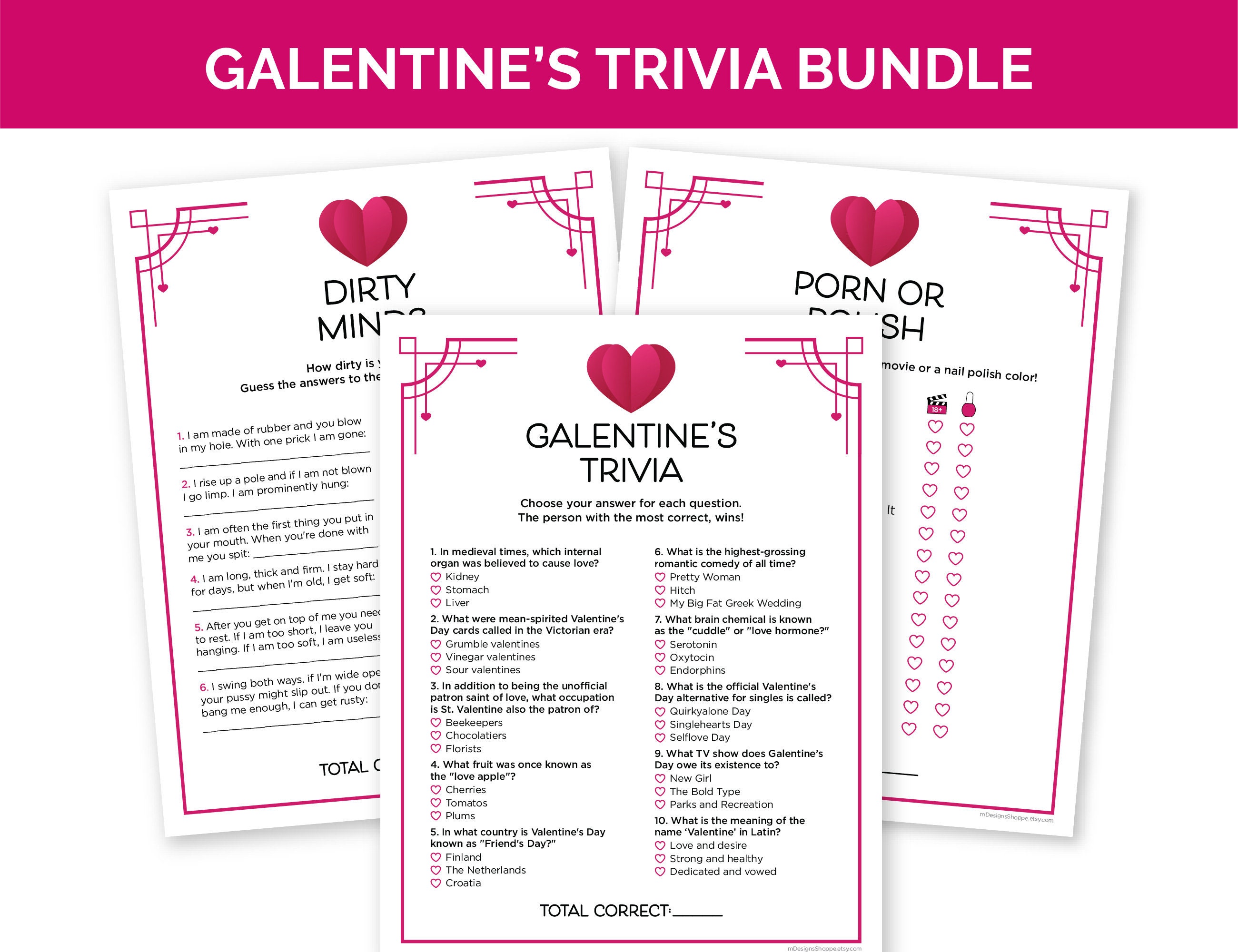 Galentine's Trivia Games Bundle, Printable Trivia, Porn or Polish and ...