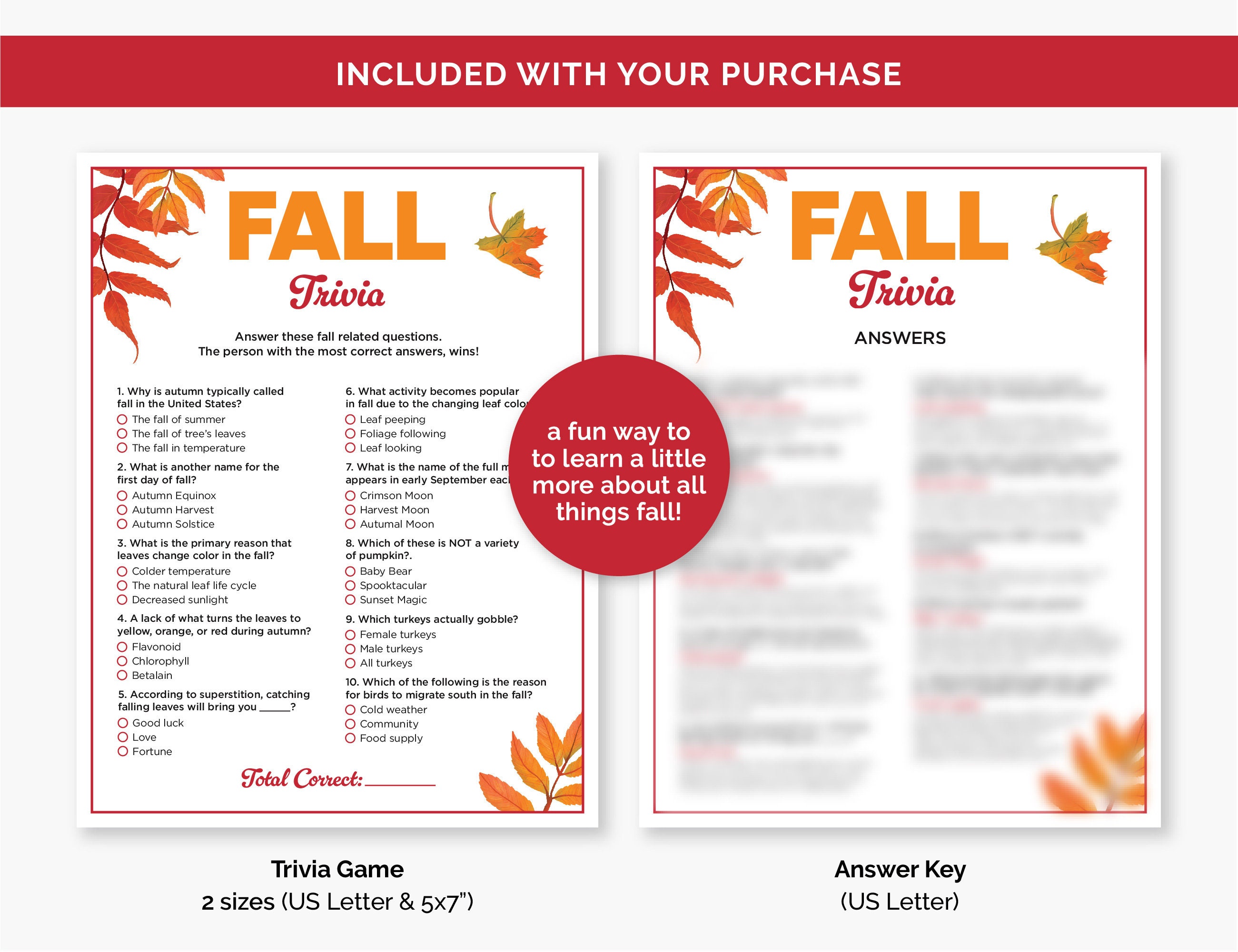 Fall Trivia Game, Printable Autumn Quiz for Adults, Teens and Kids ...