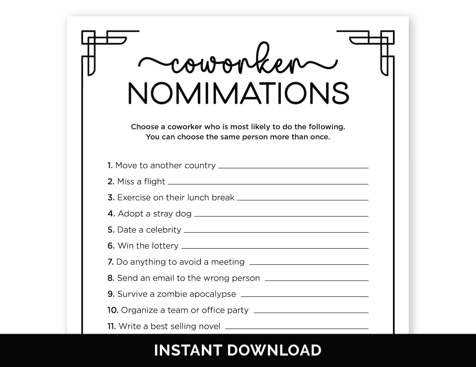 Coworker Nominations, Printable Team-building Game for a Work Party ...