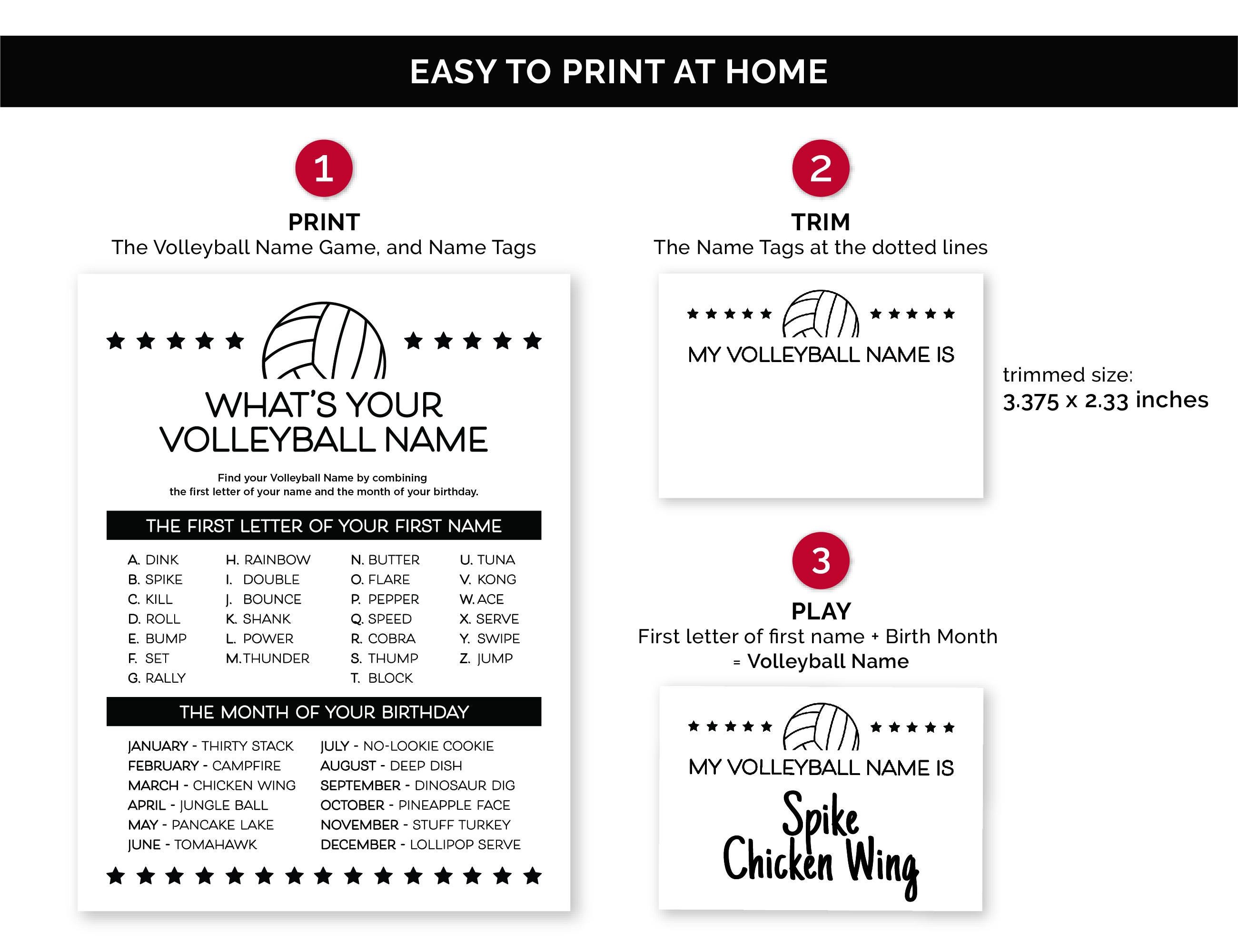 What's Your Volleyball Name Game, Printable Volleyball Team Building ...