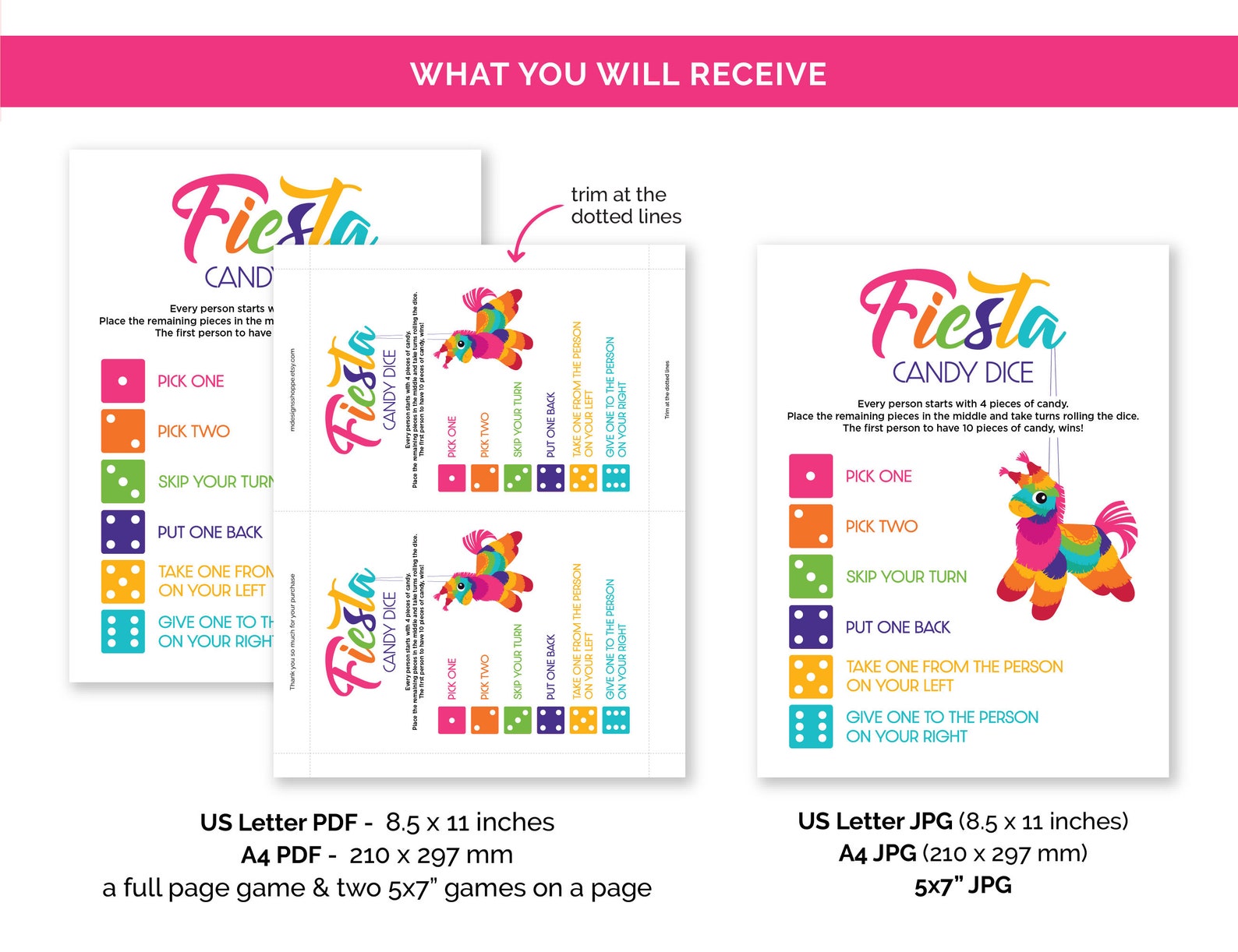 Fiesta Candy Dice Game, Printable Game for a Fiesta Birthday, Cinco De ...