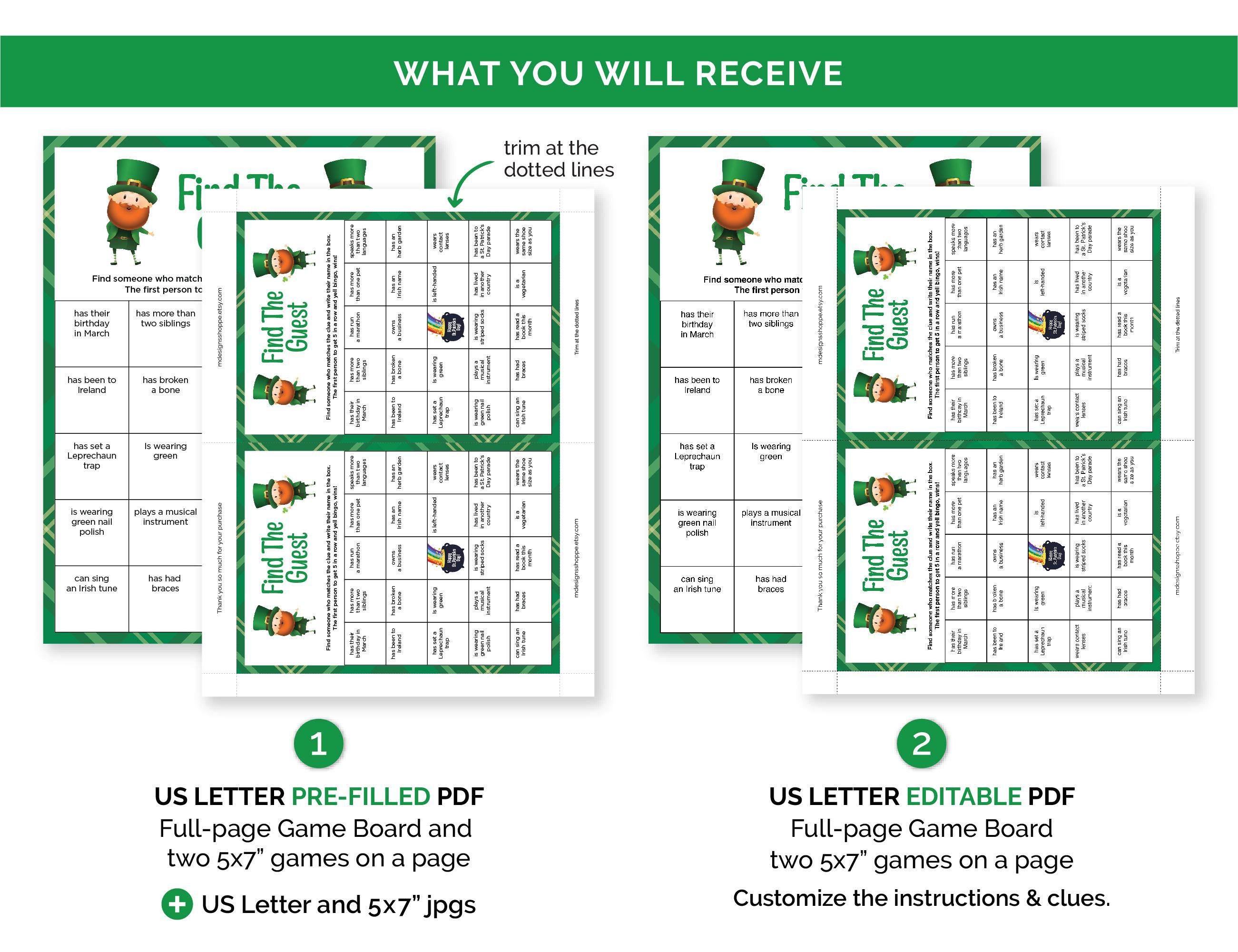 Editable St. Patricks Day Find the Guest Bingo, St. Paddys Day Party ...
