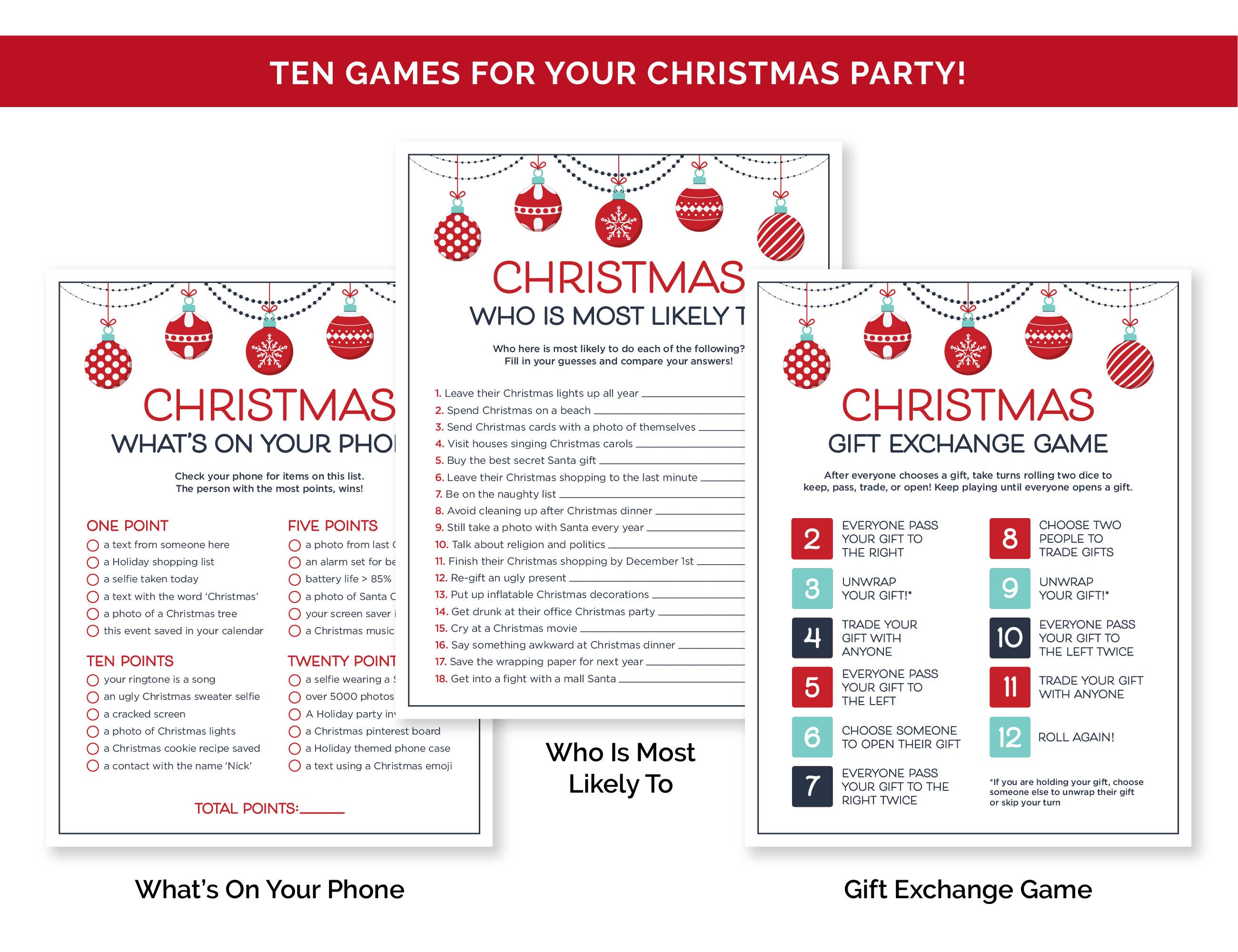 Christmas Party Games for Adults, Printable Holiday Party Games Bundle ...