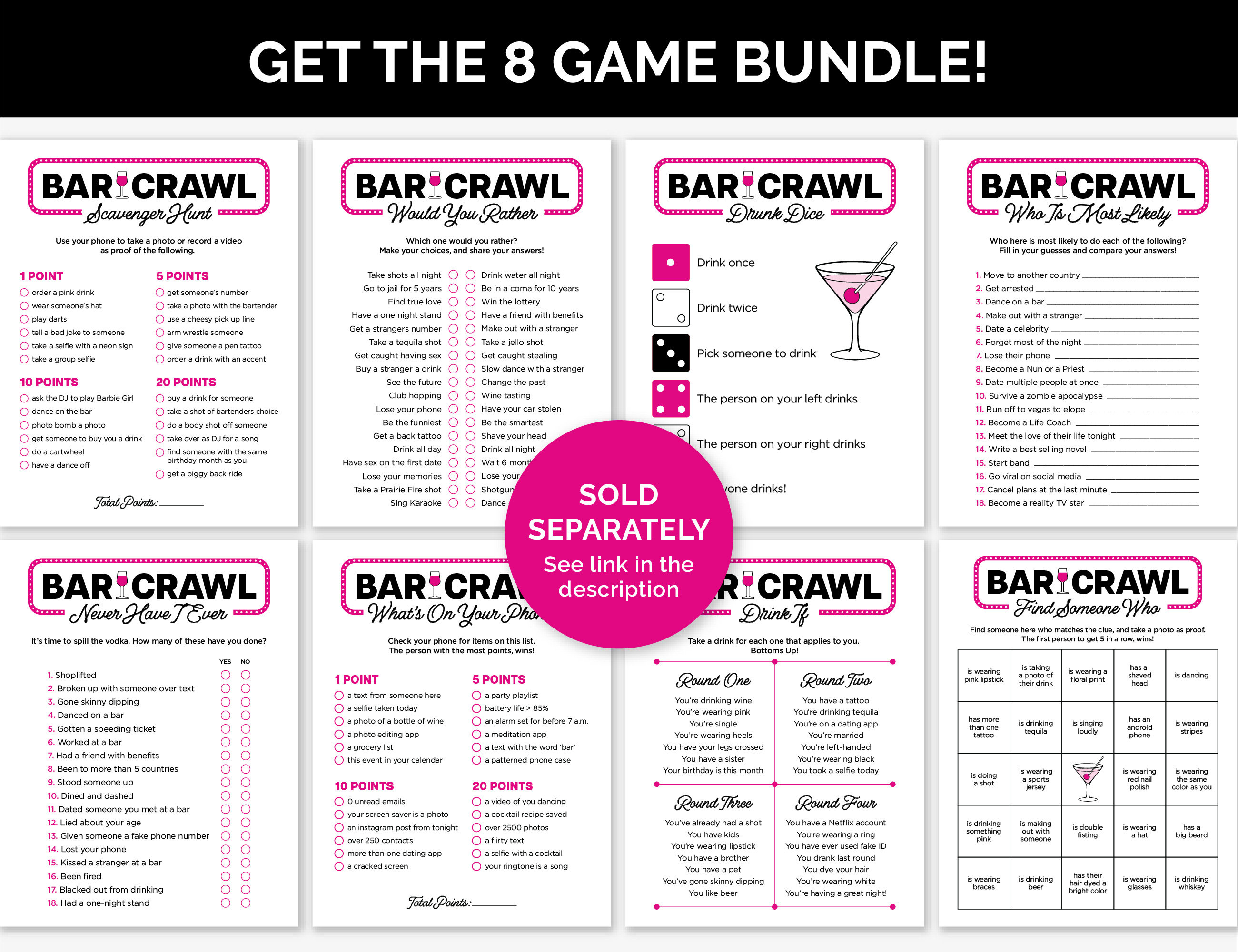 Bar Crawl Scavenger Hunt Printable Bar Hopping Game for a - Etsy Canada