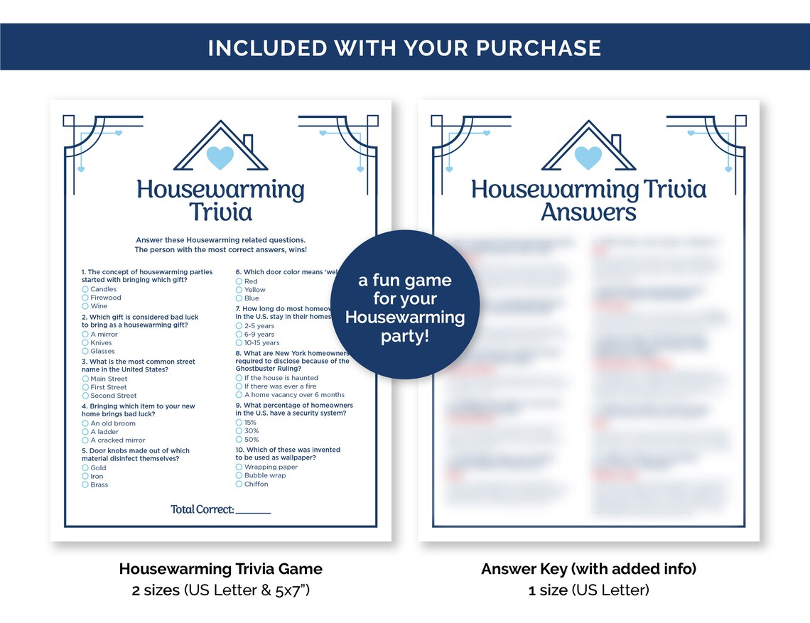 Housewarming Trivia Game, Printable Housewarming Quiz, Housewarming ...