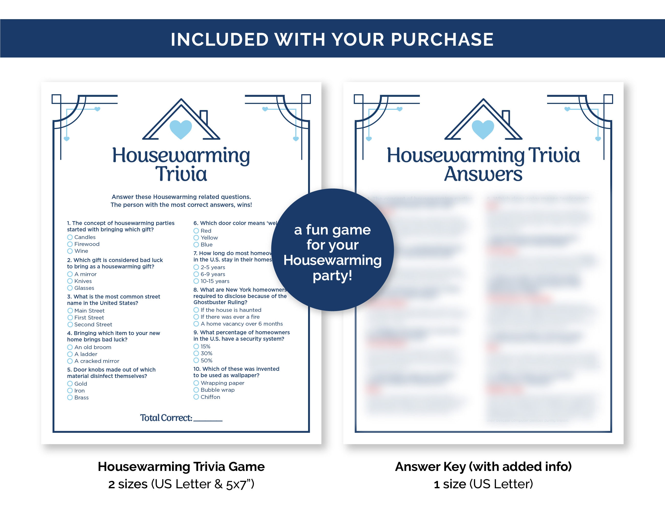 Housewarming Trivia Game, Printable Housewarming Quiz, Housewarming ...