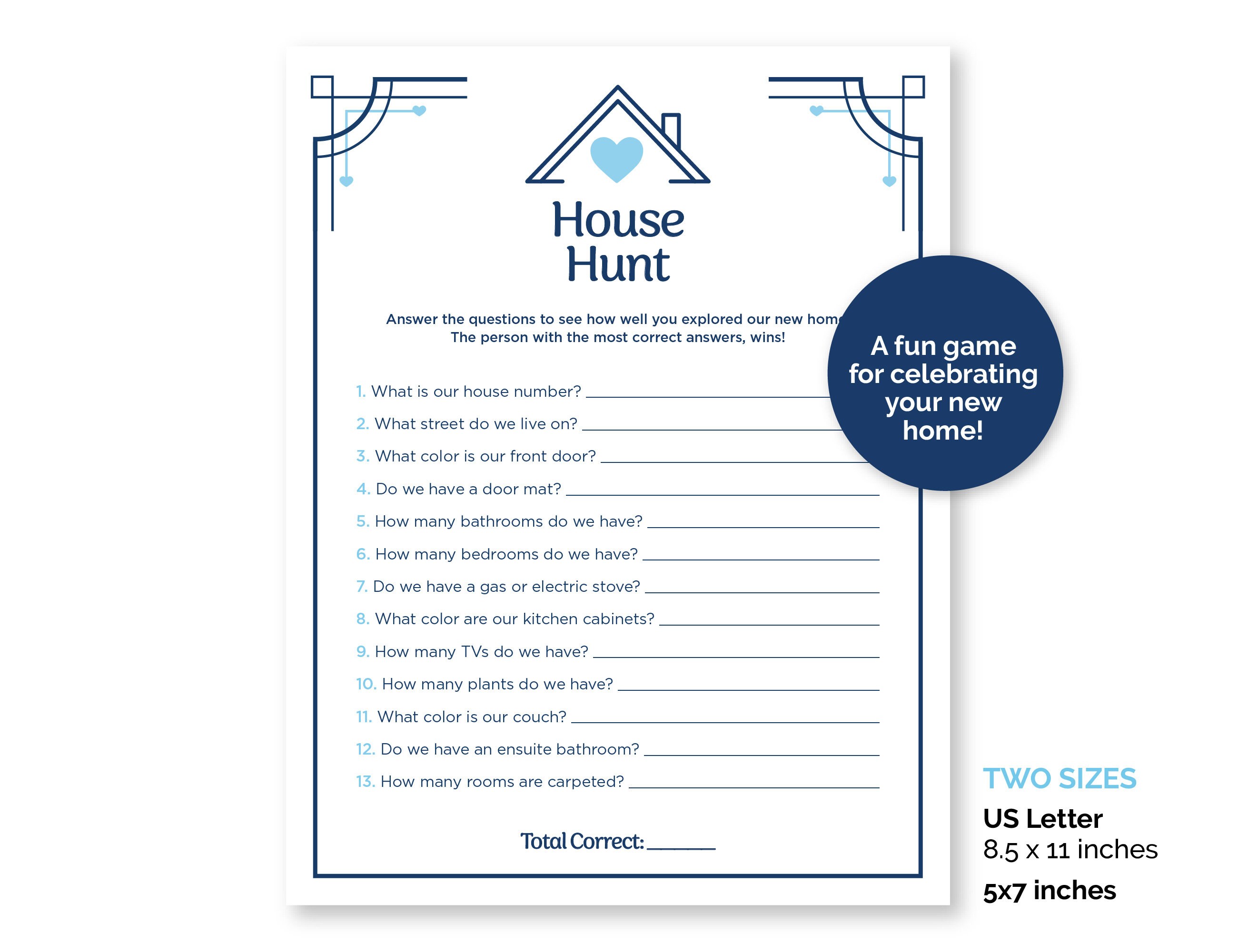 Housewarming House Hunt, Printable New House Trivia Game for a ...