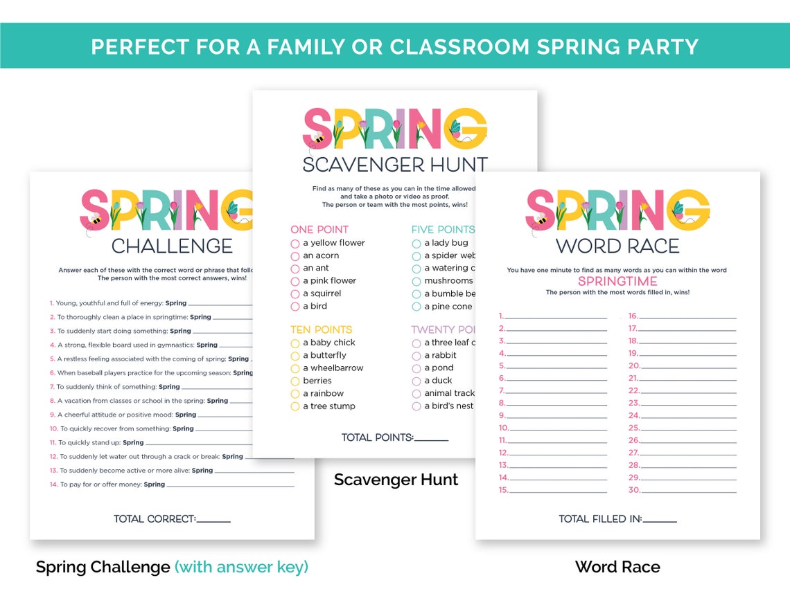 Spring Games Bundle, Printable Spring Party Games for Kids, Teens and ...