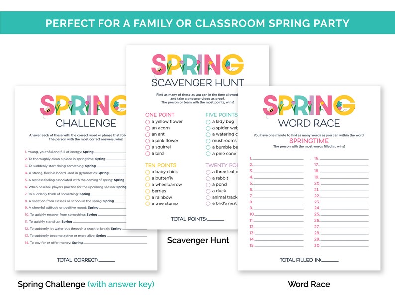 Spring Games Bundle, Printable Spring Party Games for Kids, Teens and ...