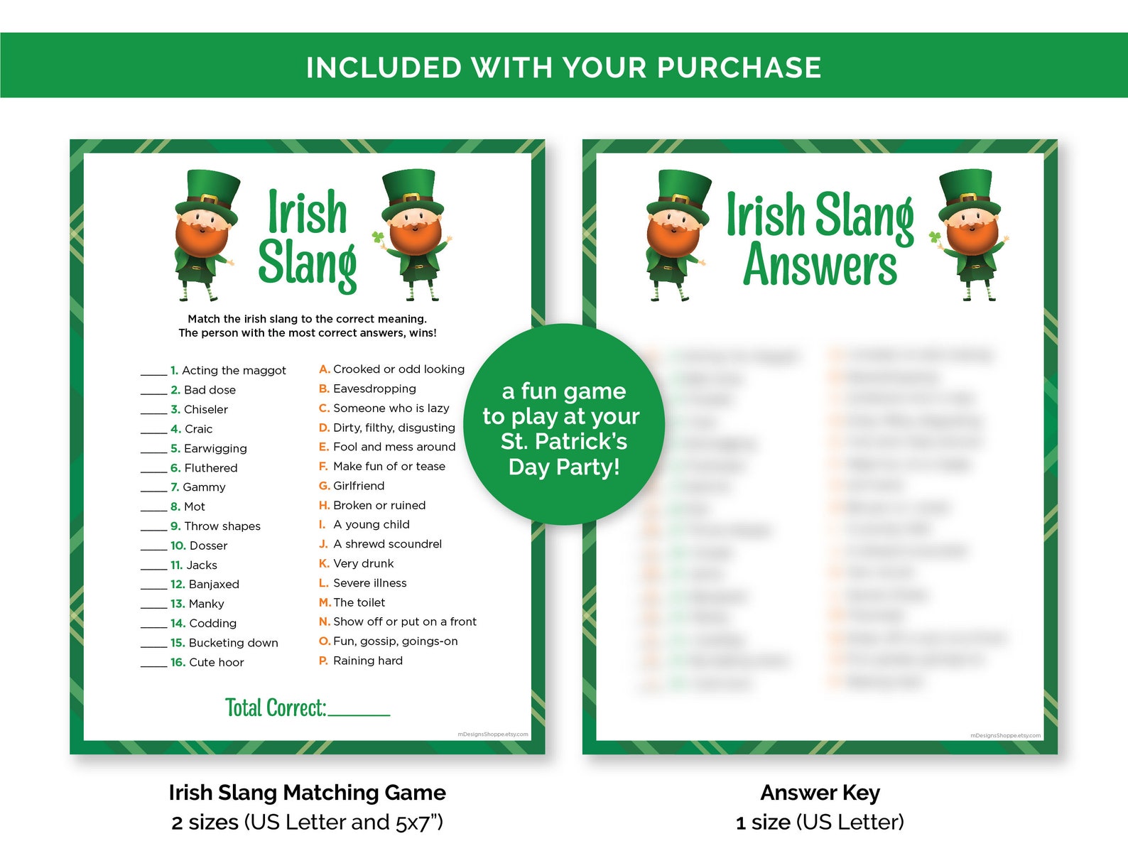 St. Patrick's Day Irish Slang Game, St. Paddy's Day Matching Game for ...
