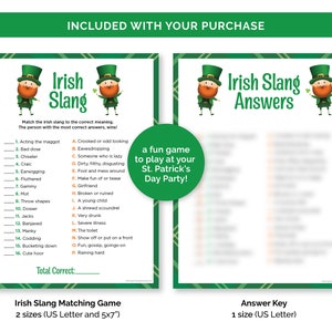 St. Patrick's Day Irish Slang Game, St. Paddy's Day Matching Game for ...