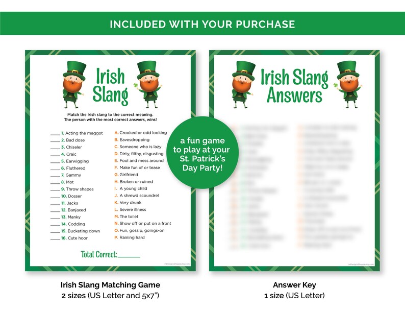 St. Patrick's Day Irish Slang Game, St. Paddy's Day Matching Game for ...