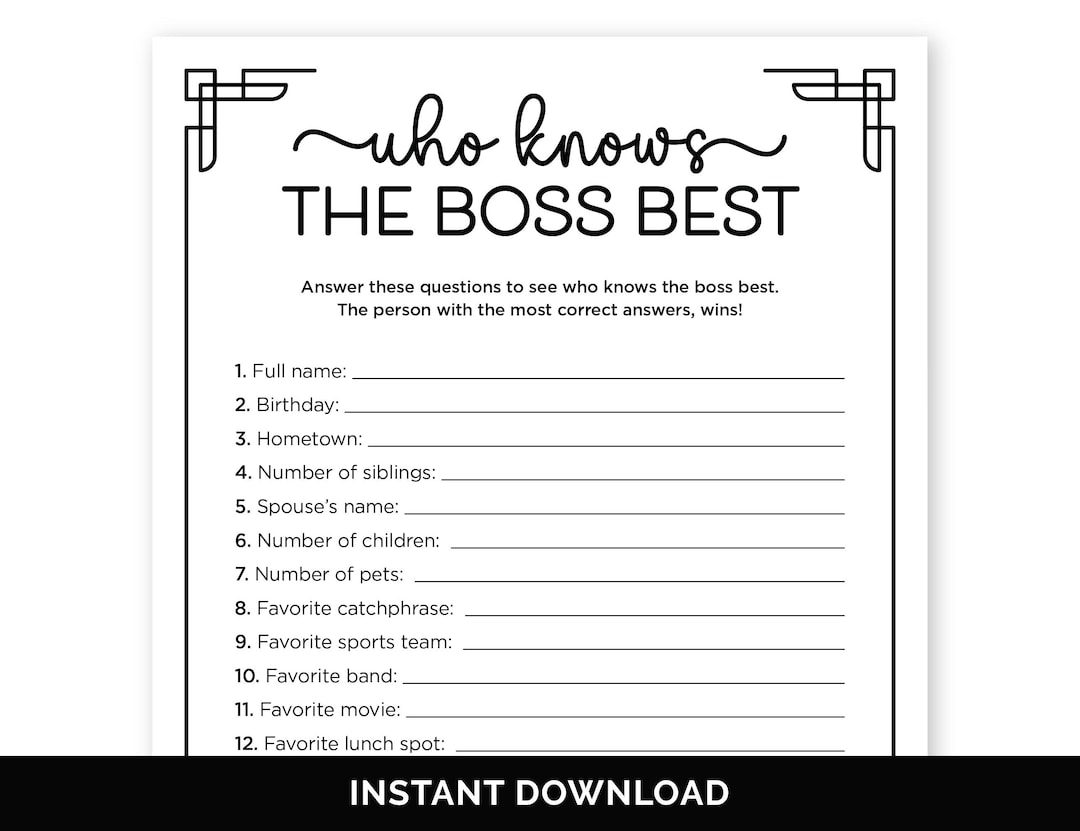 Who Knows the Boss Best, Printable Team-building Game, Boss Trivia Game ...
