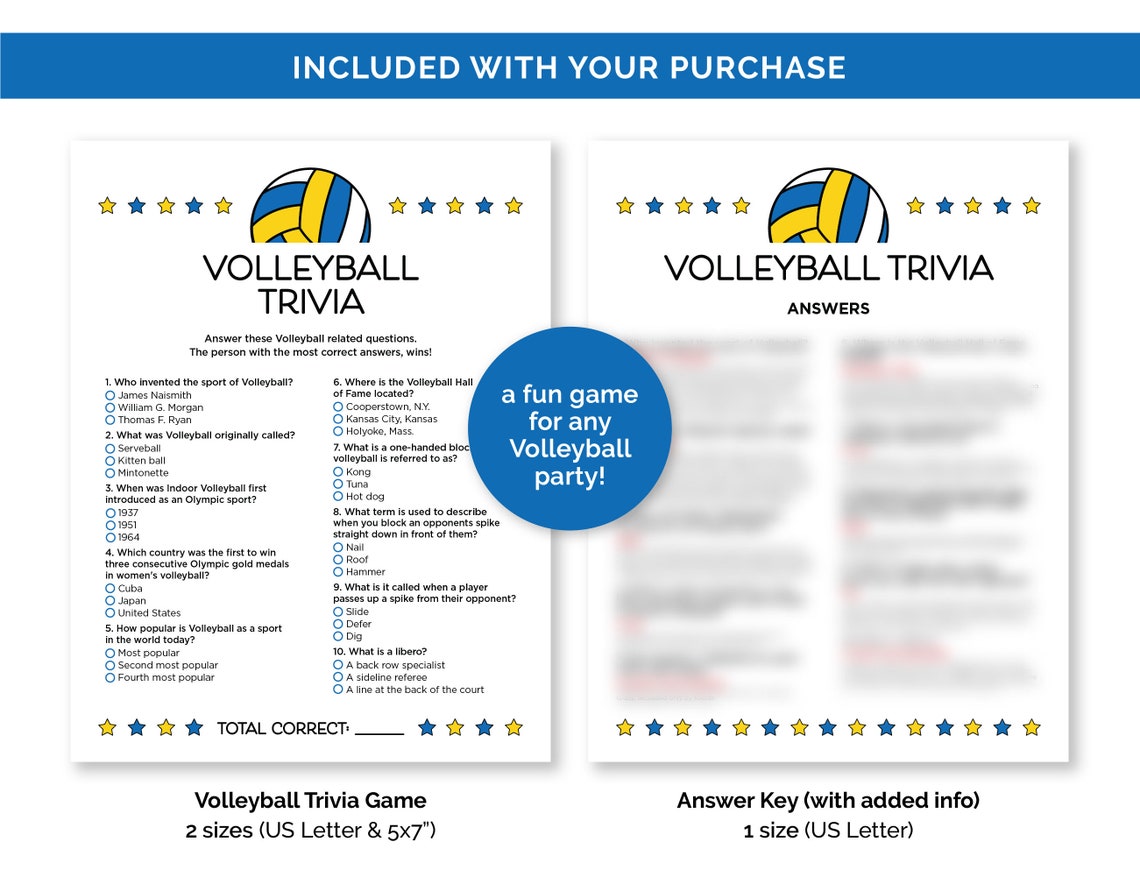 Volleyball Trivia Game, Printable Quiz With Answers for a Volleyball ...