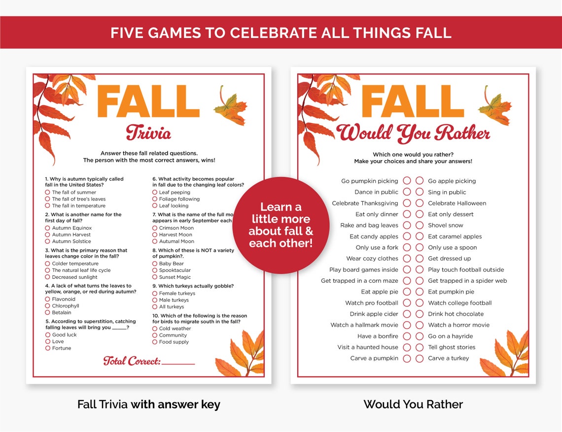 Fall Games Bundle, Printable Autumn Games for Kids, Teens, and Adults ...