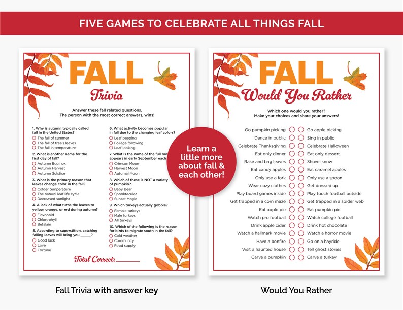 Fall Games Bundle, Printable Autumn Games for Kids, Teens, and Adults ...