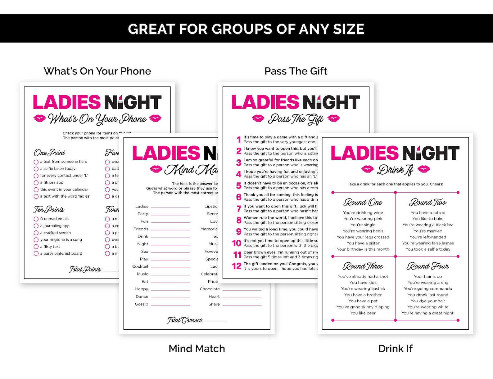 Ladies Night Games, Printable Game Bundle for a Girls' Night, Girls ...