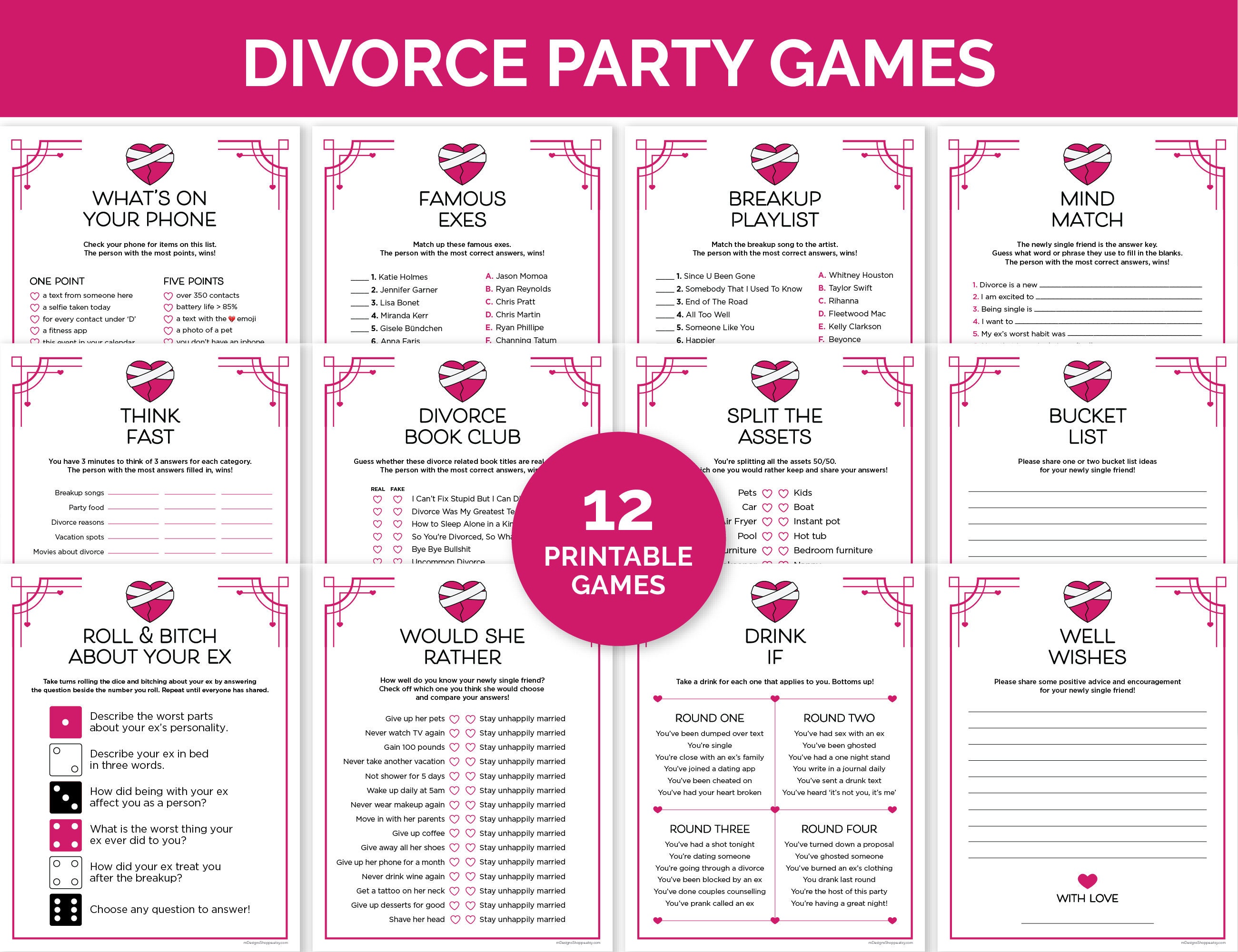 Divorce Party Games, Printable Game Bundle for a Breakup Party, Newly ...