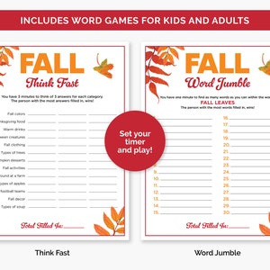 Fall Games Bundle, Printable Autumn Games for Kids, Teens, and Adults ...