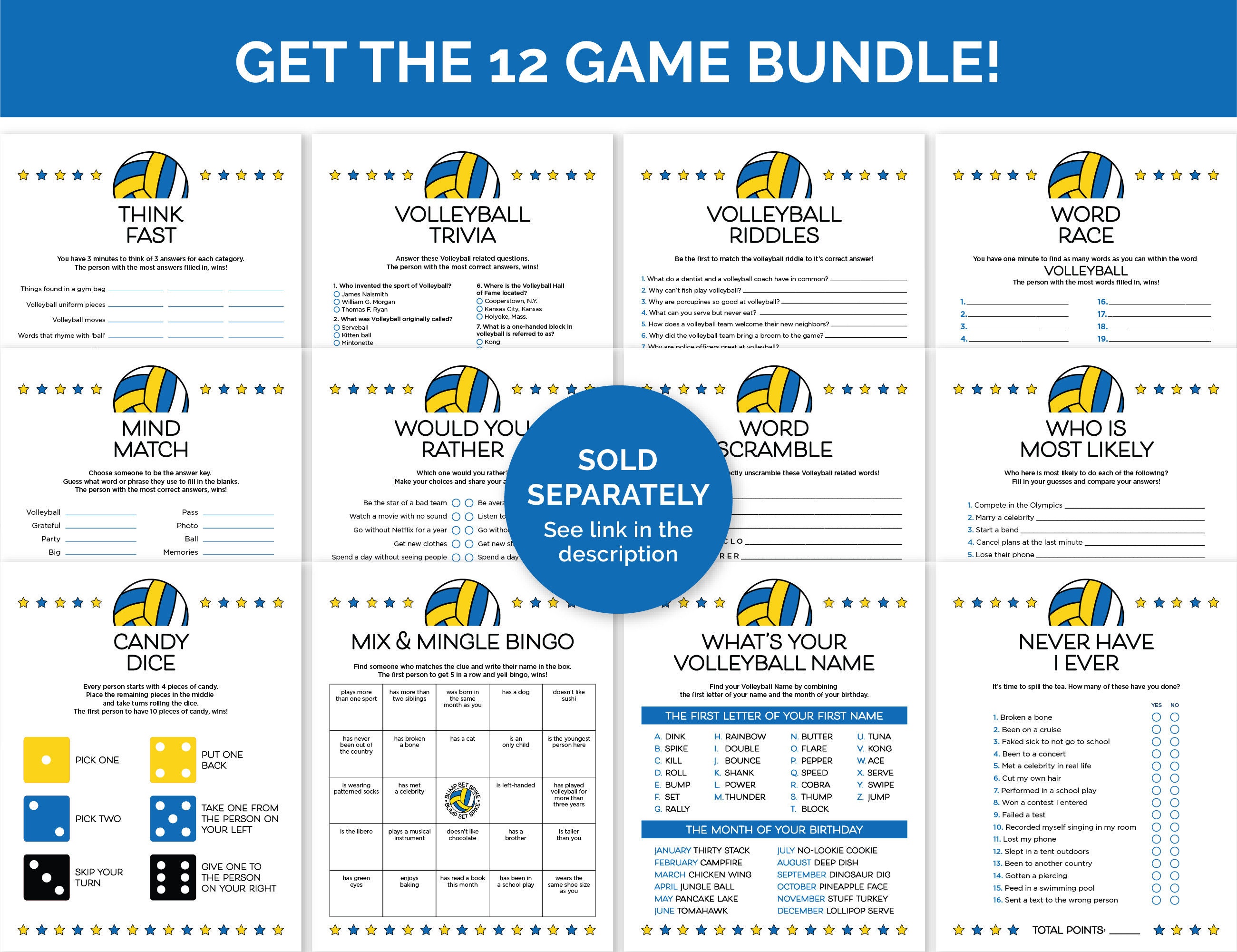 Volleyball Trivia Game, Printable Quiz With Answers for a Volleyball ...