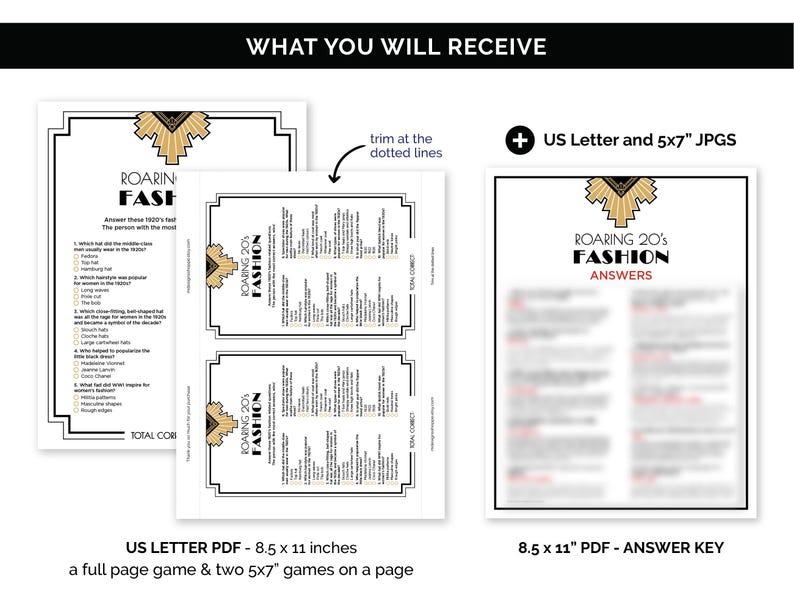1920's Fashion Trivia Game, Printable Fashion Quiz for a Roaring ...