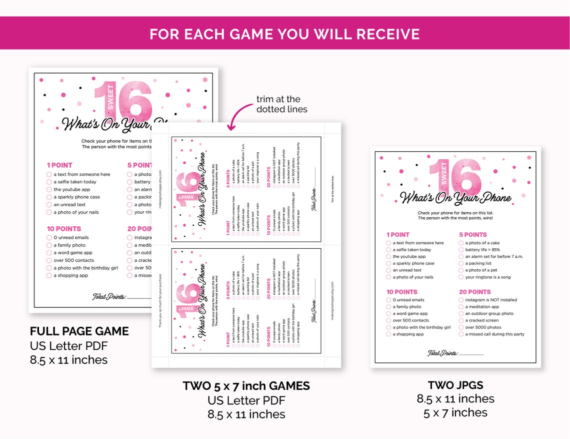 Sweet 16 Games for Girls, Printable Sweet Sixteen Birthday Game Bundle ...