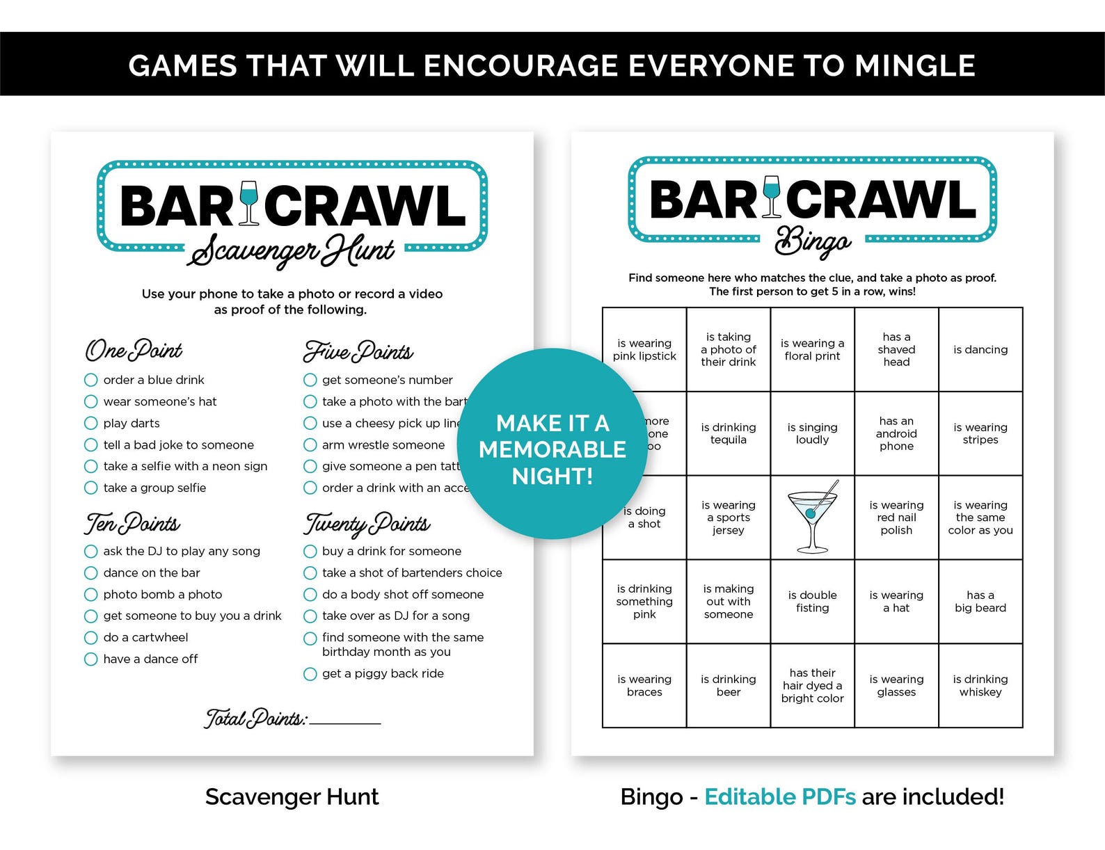 Bar Crawl Games, Printable Bar Hopping Games for a Birthday Bar Crawl ...