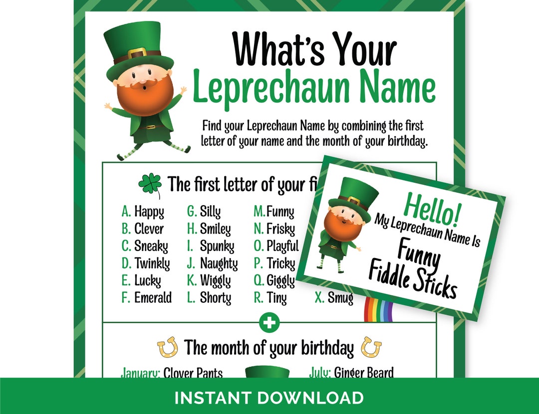 What's Your Leprechaun Name Game, Printable St. Patrick's Day Party ...