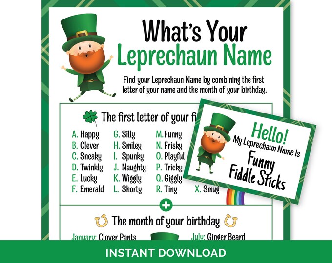 St. Patrick's Day What's Your Leprechaun Name Game | Printable Party ...