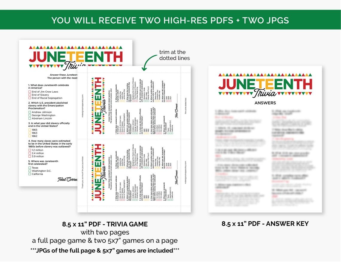 Juneteenth Trivia Game Printable Black History Quiz - Etsy