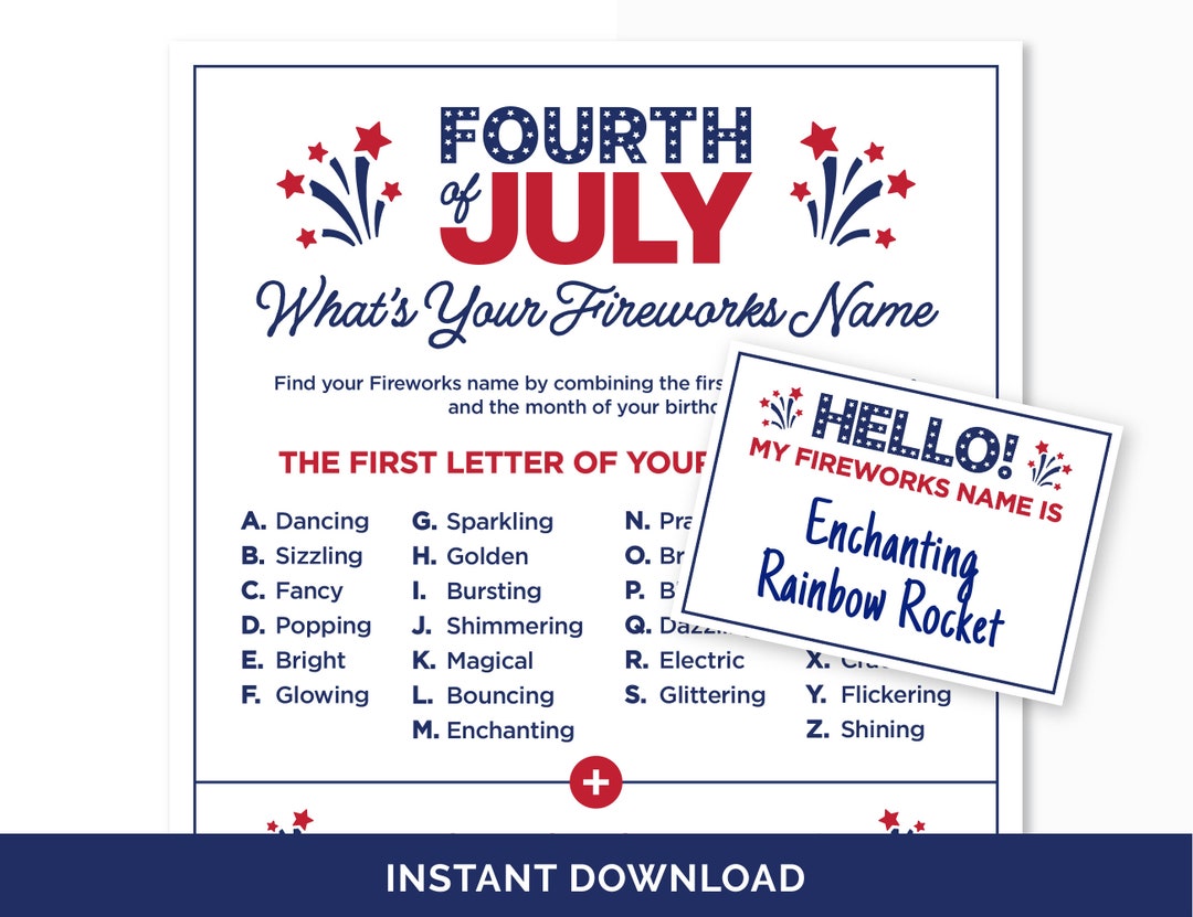 What's Your Fireworks Name Game for a Fourth of July Party, Printable ...