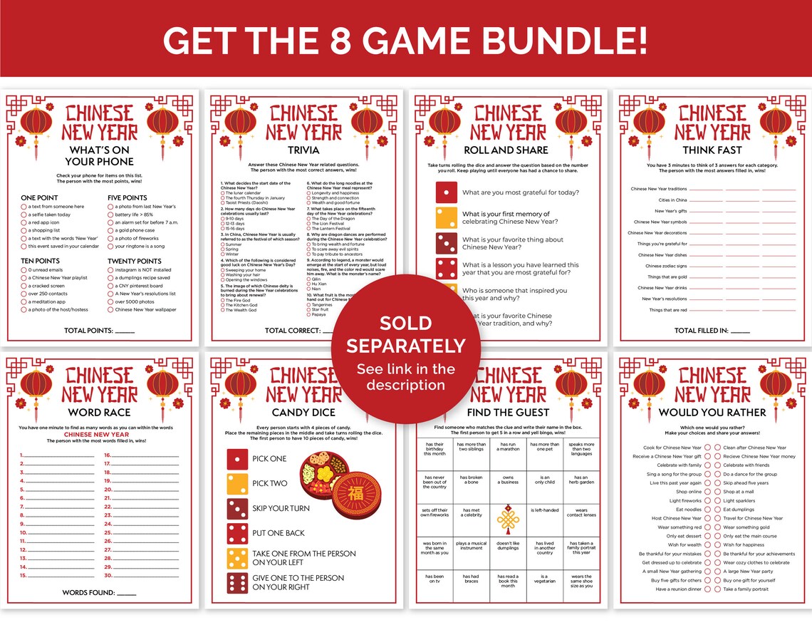 Chinese New Year Trivia Game, Printable Quiz for a Family or Classroom ...