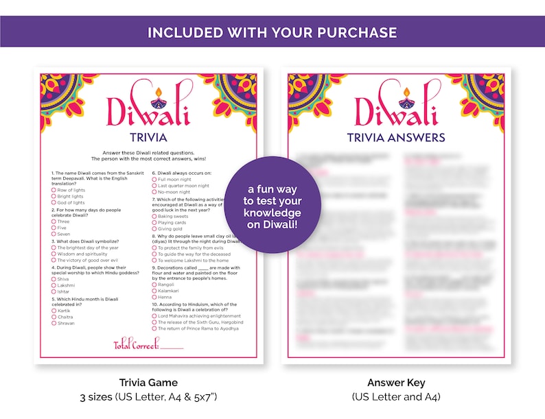 Diwali Trivia Game, Printable Quiz With Answers for a Diwali Party ...