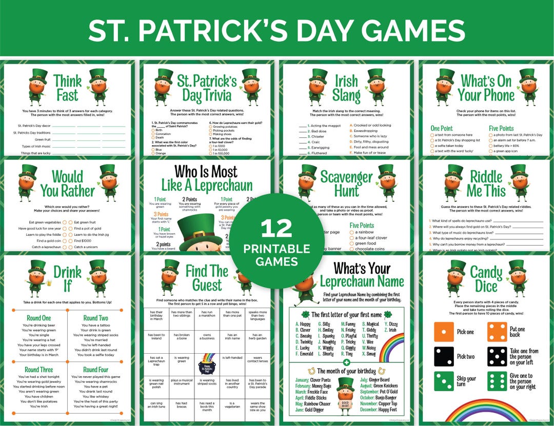 St. Patricks Day Games Bundle, Printable St. Patricks Day Party Games ...